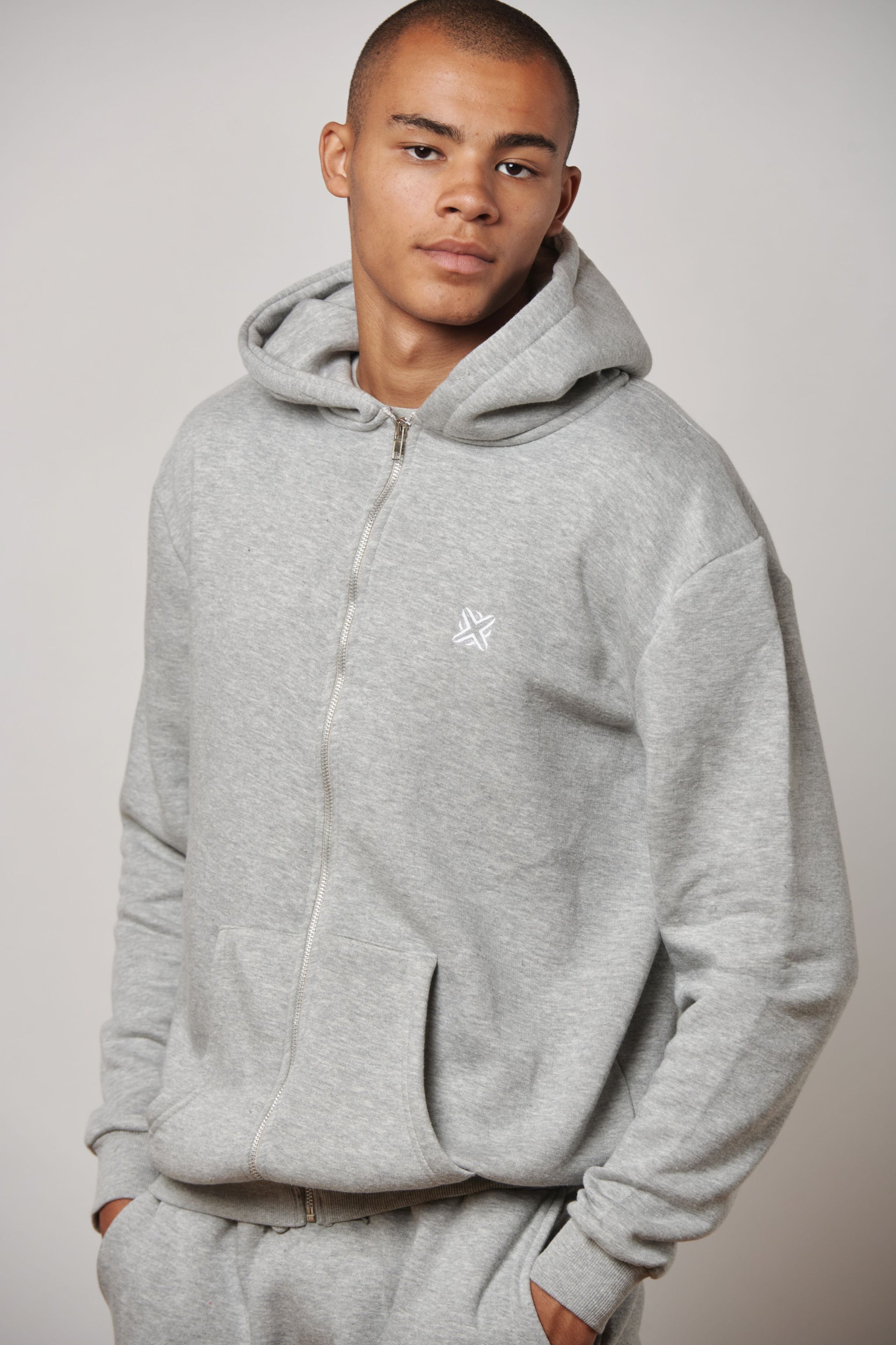 Gotti Regular Zip Through Hood Grey Marl